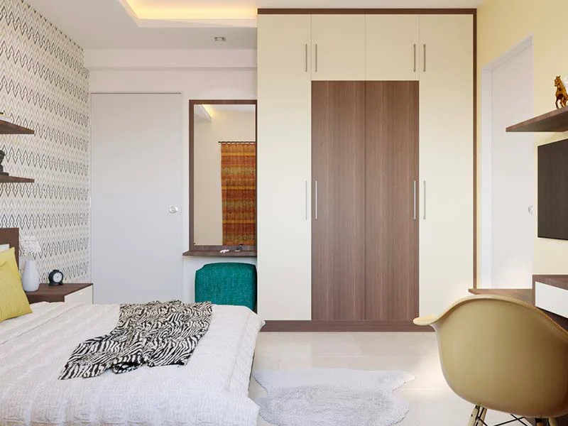 Brandy and Cream Floor-to-Ceiling Hinged Door Wardrobe - WishFort