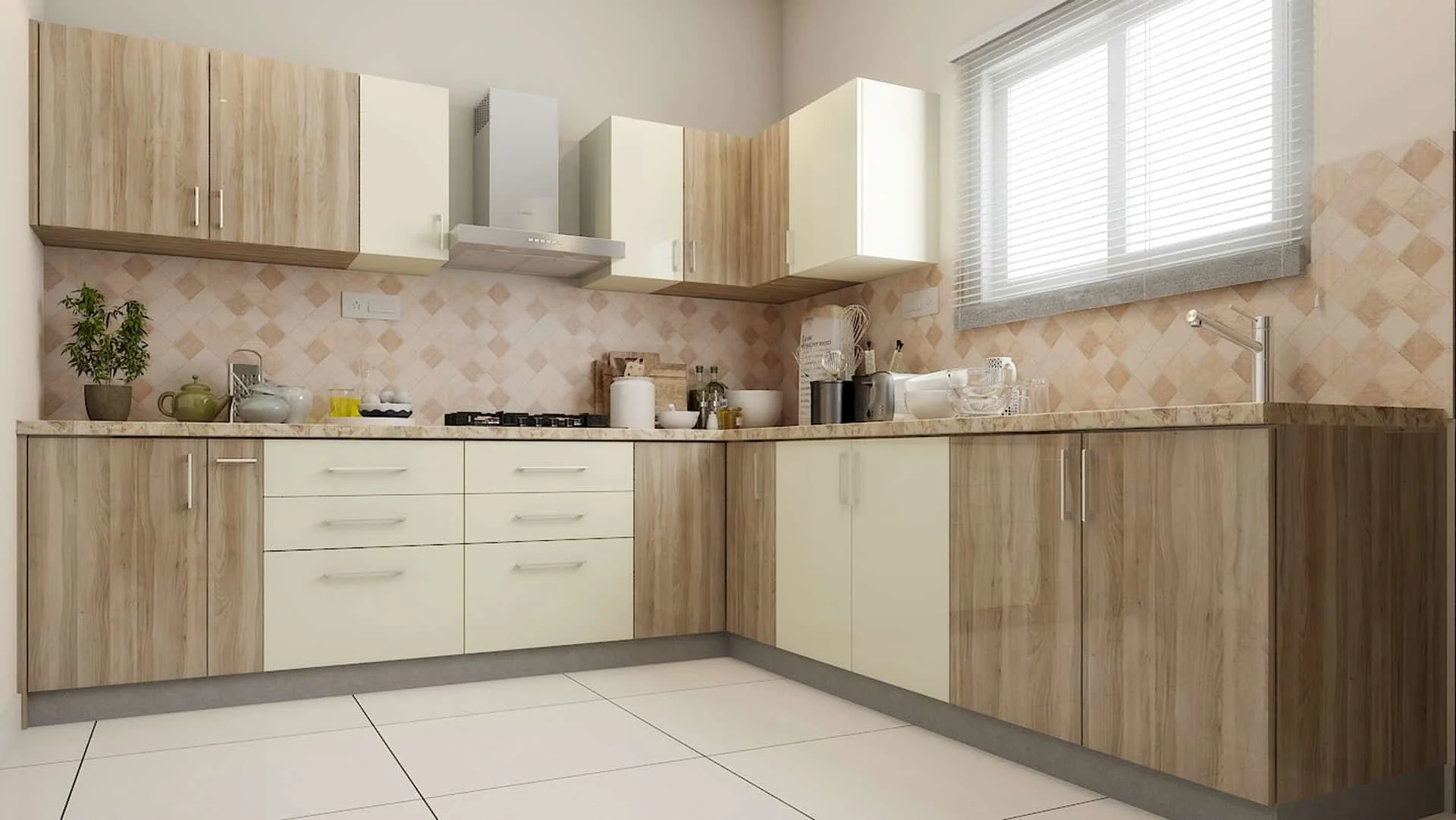 L-Shaped Island Modular Kitchen - WishFort